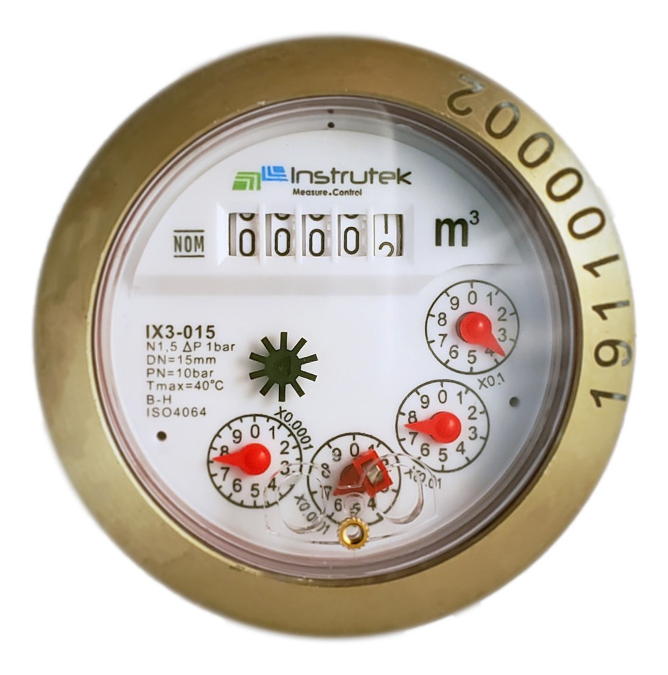 Medidor de agua tipo chorro múltiple, cuerpo de hierro, extremos roscados de 1/2", incluye los ...